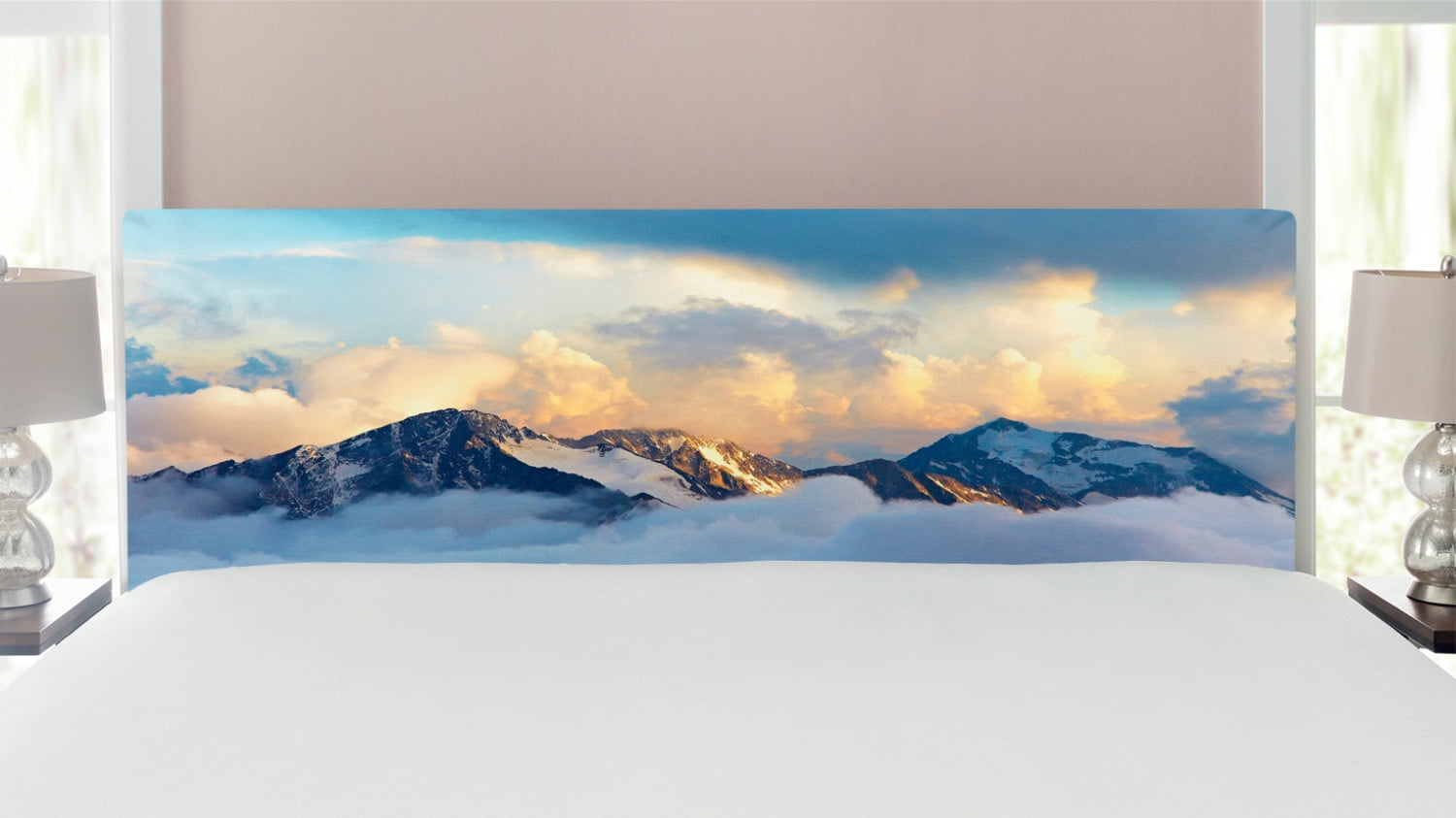 Europe Headboard, Alpine Landscape with Peaks Covered by Snow Clouds ...