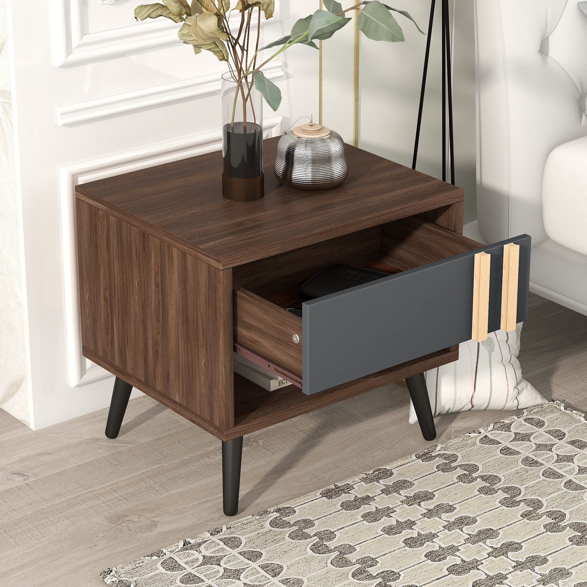 BTMWAY Modern Farmhouse Nightstand, New Upgraded Solid Pine Wood ...