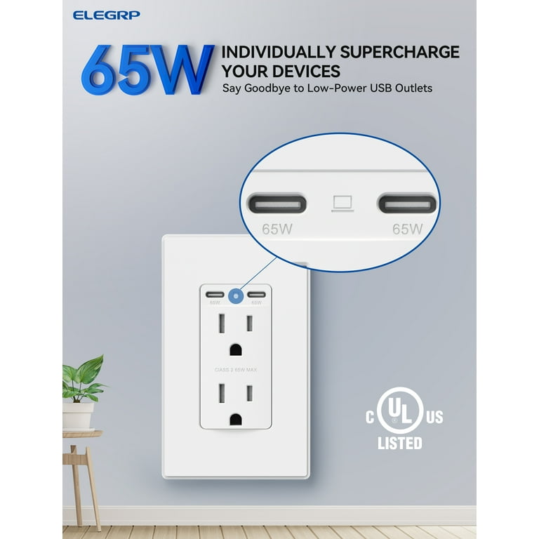 Receptacle And Usb Power Receptacle 4.8A USB Type C / A Wall Outlet, 4
