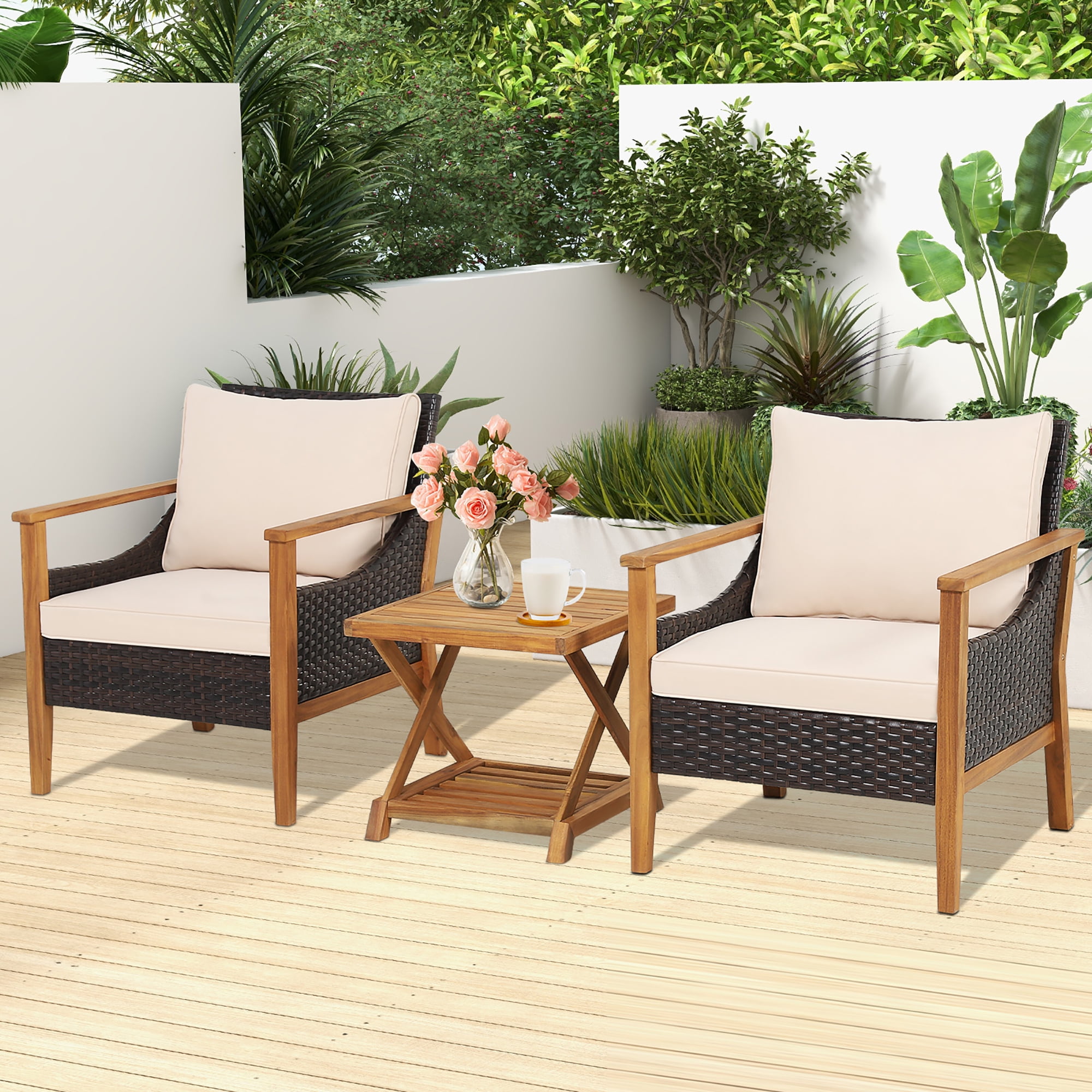 Click here for Costway 3pcs Patio Wicker Furniture Set Cushioned... prices