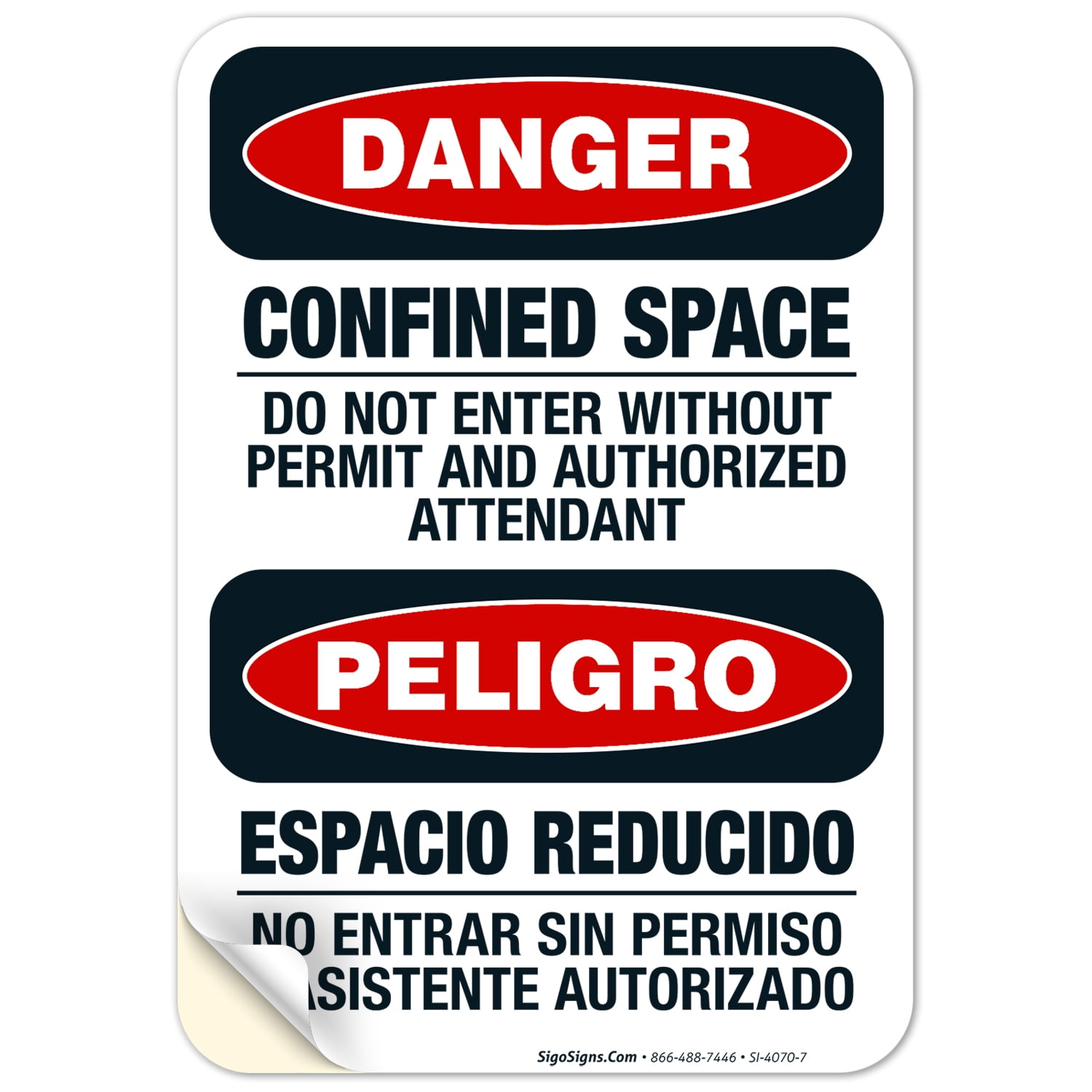 Confined Space Do Not Enter Without Permit Bilingual Sign Osha Danger