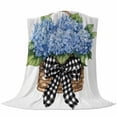 Blue Hydrangea Fleece Throw Blanket Basket Vintage Watercolor Leaves ...