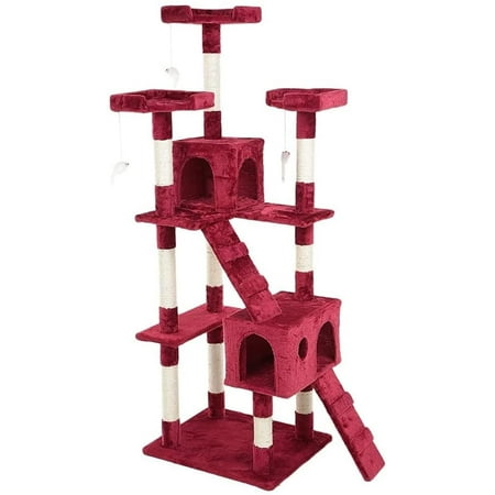 Wine Red Cat Tree Multi-Layer Climbing Exercise Multifunctional Cat ...