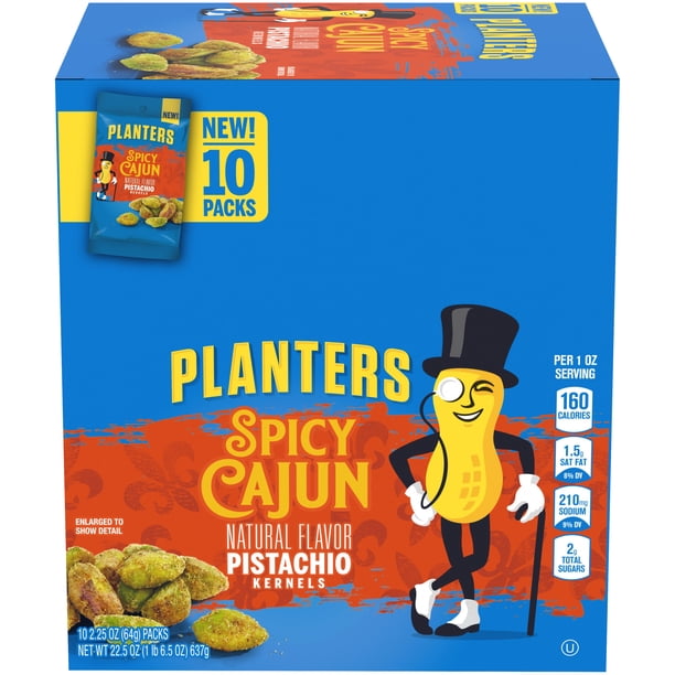 Planters Spicy Cajun Pistachio Kernels, 10 ct Box, 2.25 oz Packs ...
