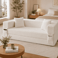78.74" White Corduroy Convertible Floor Sofa Bed, 3-Seater Couch with ...
