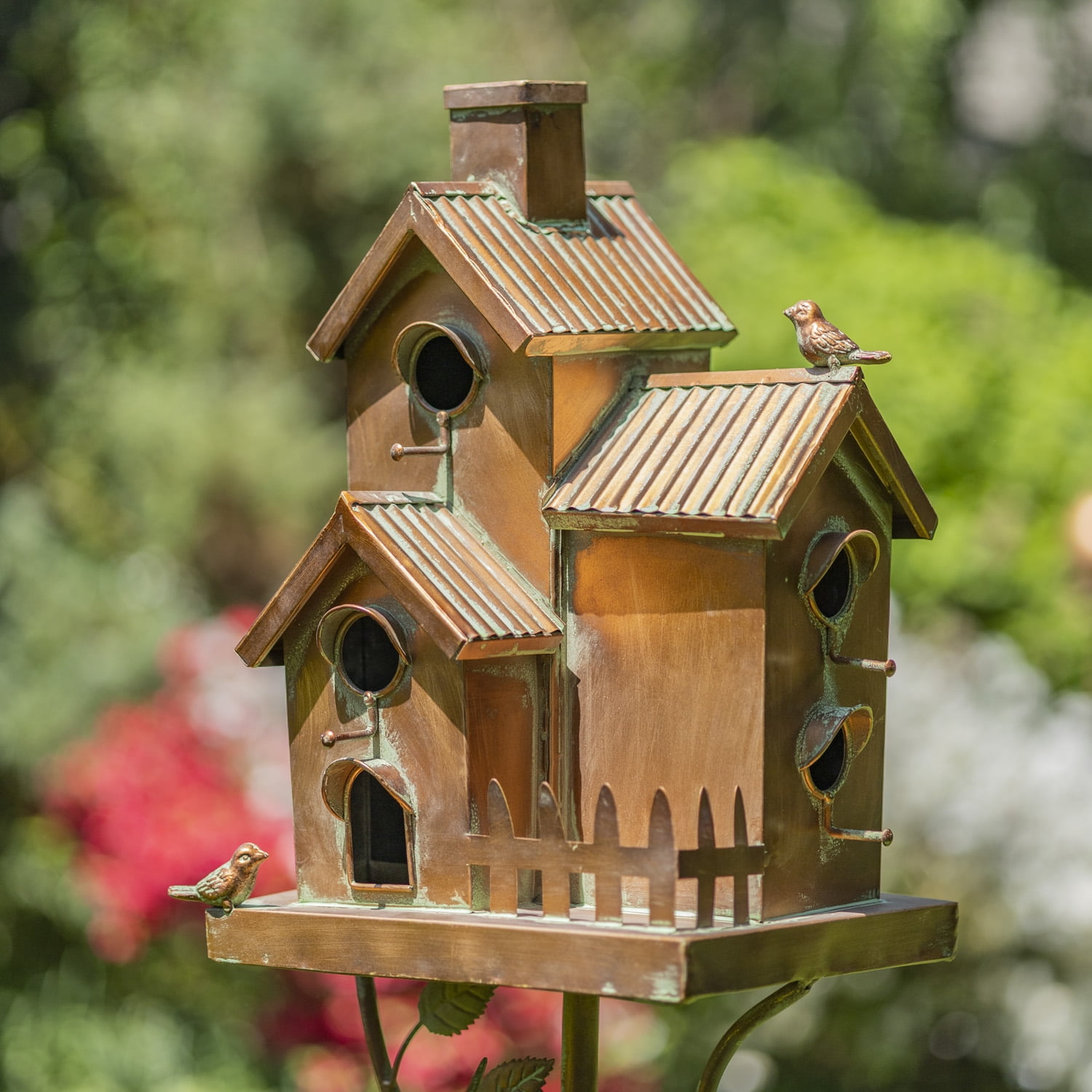 Zaer Ltd. Large Copper-Colored Multi-Birdhouse Stakes, Room for 4 Bird ...