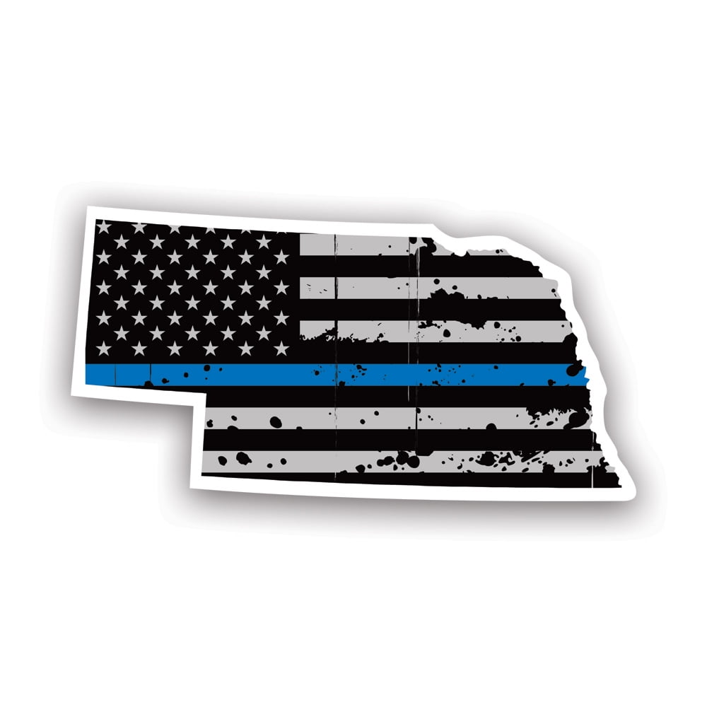 Distressed Thin Blue Line Nebraska State Shaped Subdued US Flag Sticker Decal - Self Adhesive ...