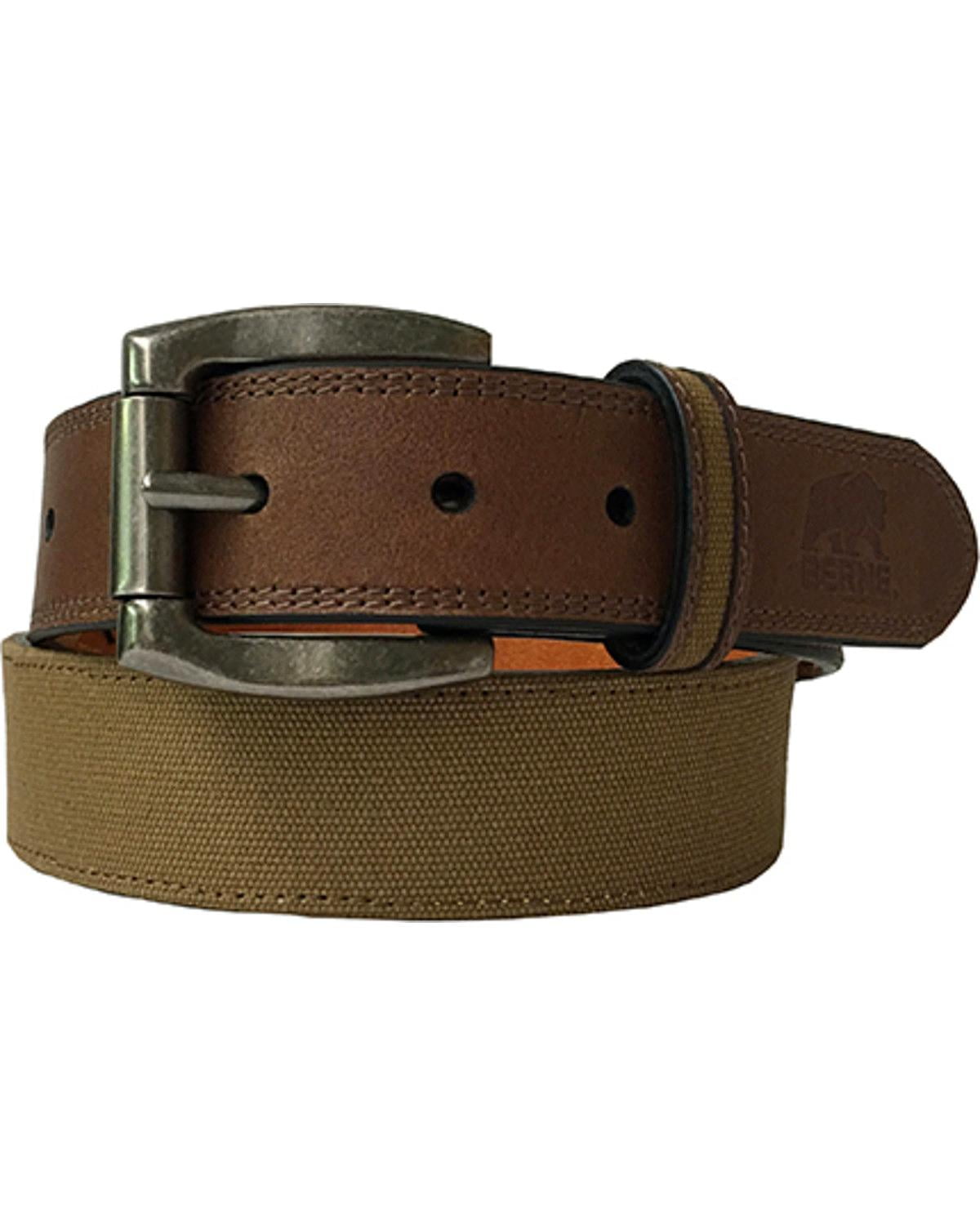berne workwear men's leather belt with canvas insert, brown, 36 ...