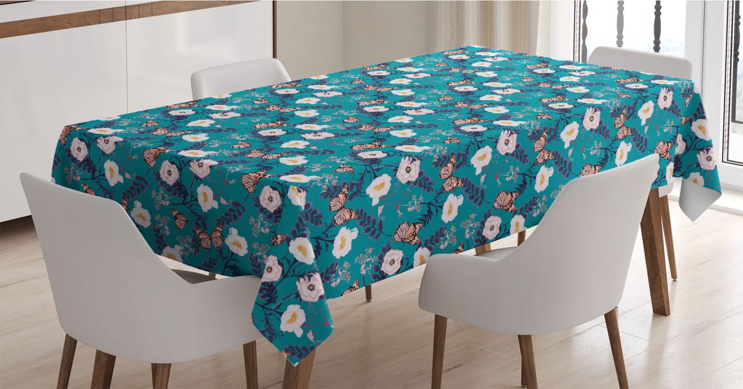 Floral Tablecloth, Vibrant Selective Color Palette Floral Pattern ...
