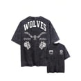Black Oversized Vintage Washed Wolf Graphic T-Shirt, Loose Fit Casual ...