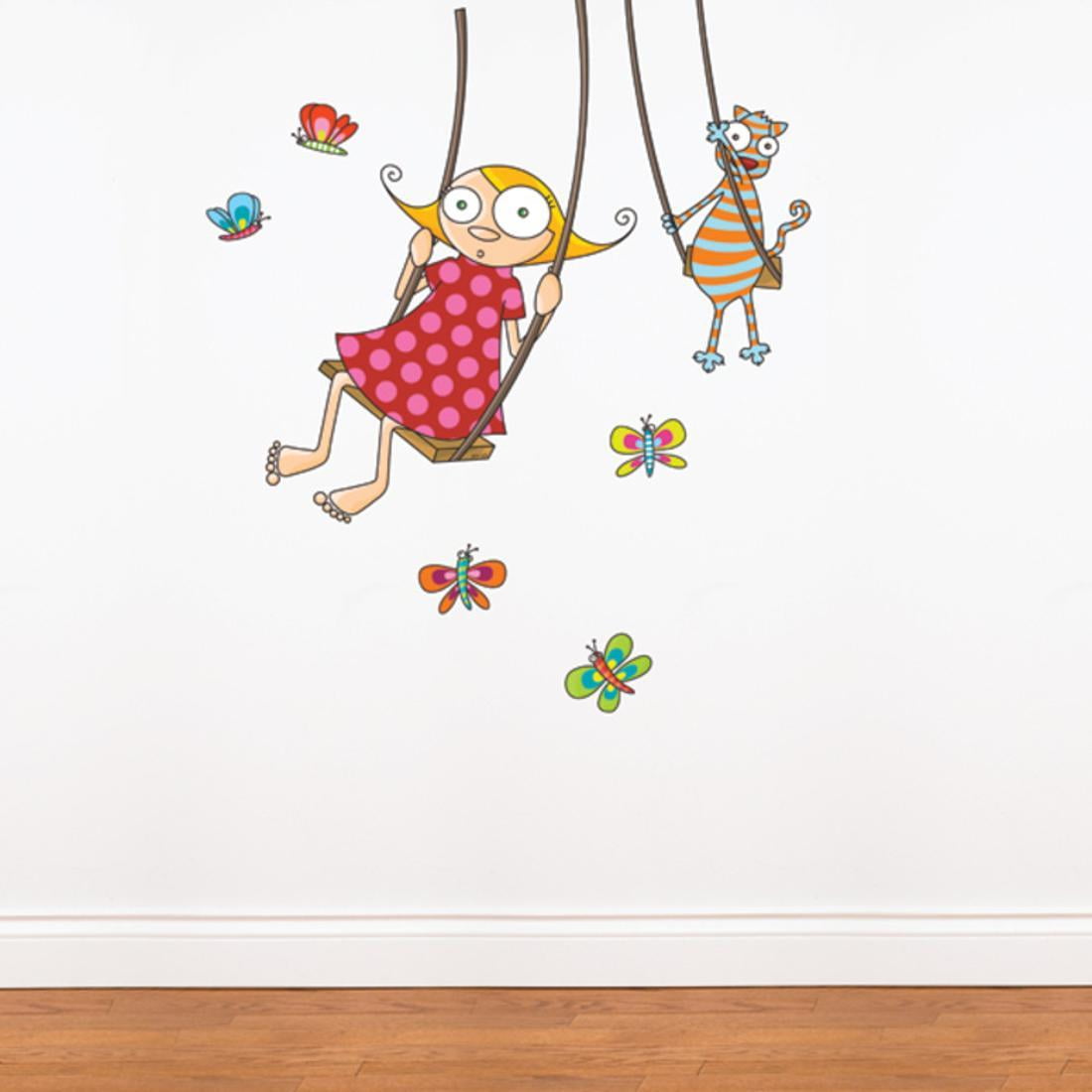Swing Girl Wall Decal Sticker Wall Decal Sticker - 47x42.5 - Walmart.com
