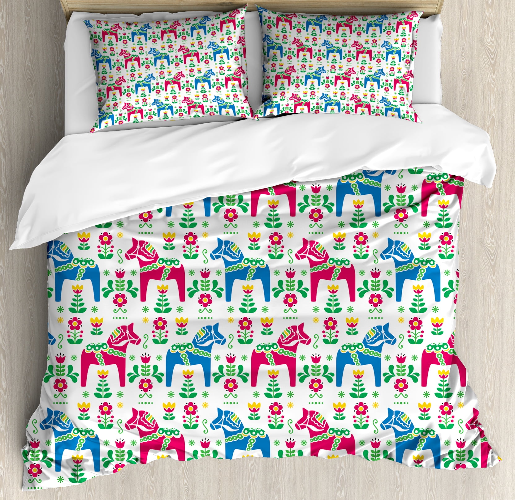 Horses King Size Duvet Cover Set, Traditional Swedish Dalecarlian ...