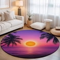 Beach Seaside Sunset Round Rug 3ft Natural Scenery Palm Tree Purple ...