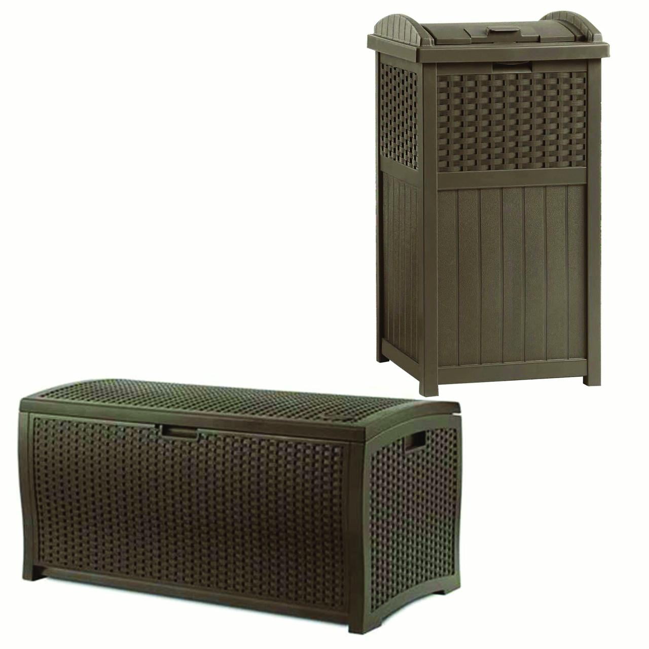 Suncast Trash Hideaway Outdoor Garbage & Outdoor Patio Storage Deck Box ...