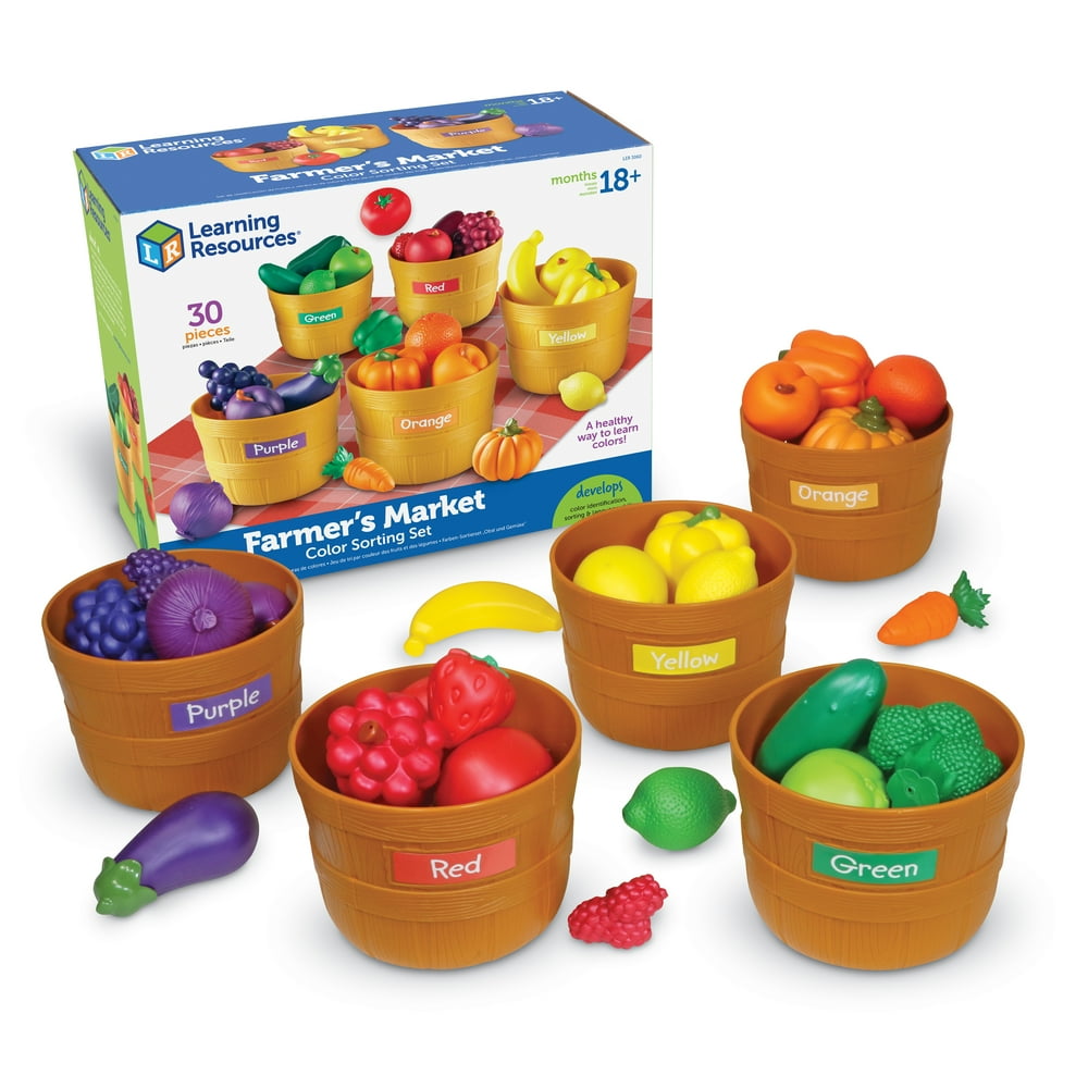 Learning Resources Farmer's Market Color Sorting Set, Play Fruits and ...