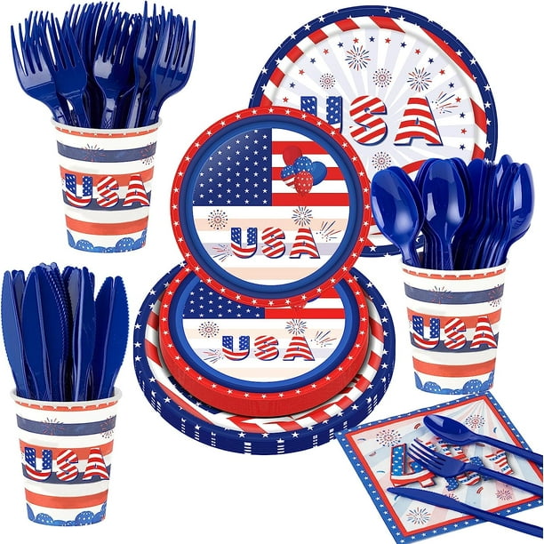 Whizmax Patriotic Party Dinnerware Set American Flag Disposable Paper