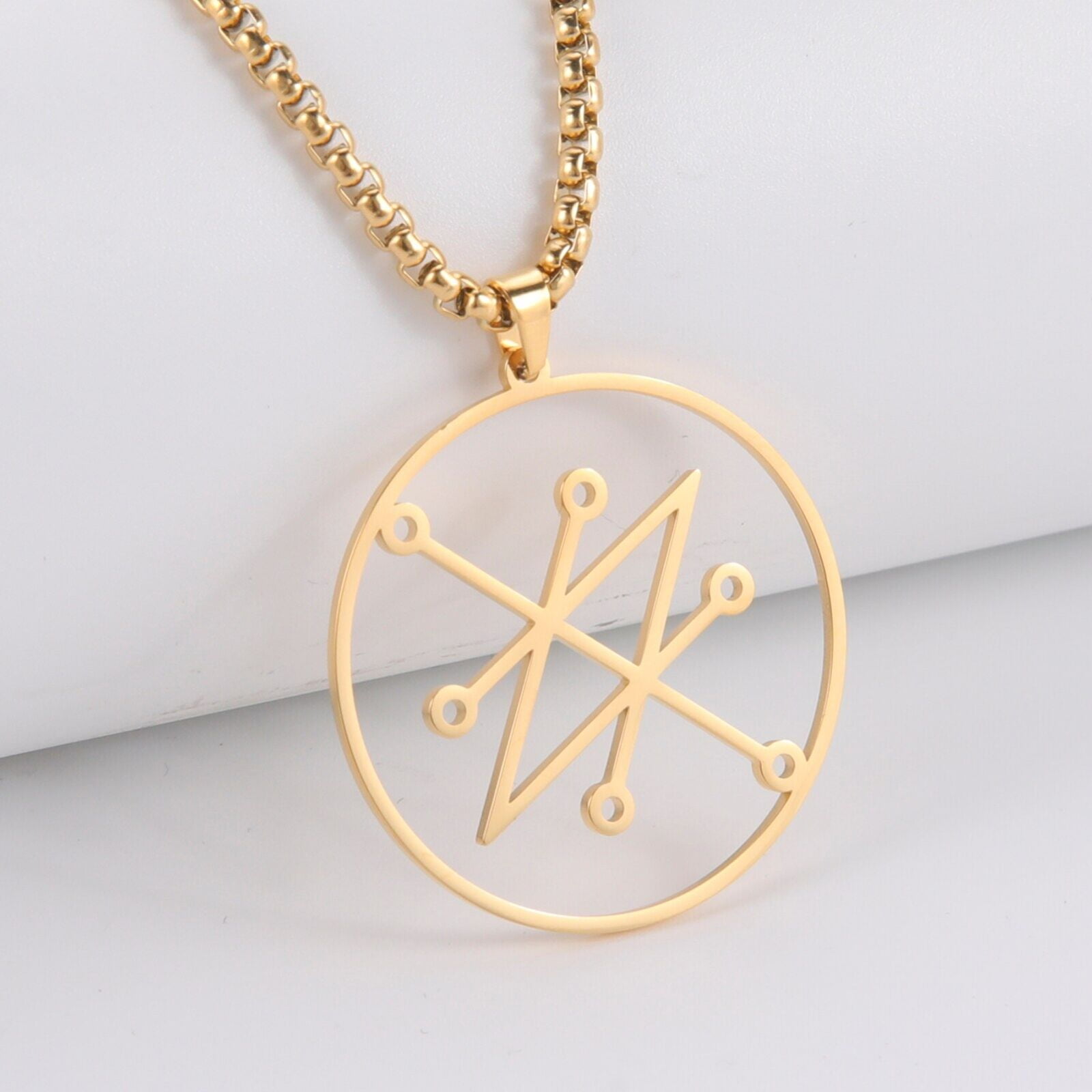 TEAMER Azazel Sigil Pendant Necklace Gold Demonic Symbol Sign Jewelry ...