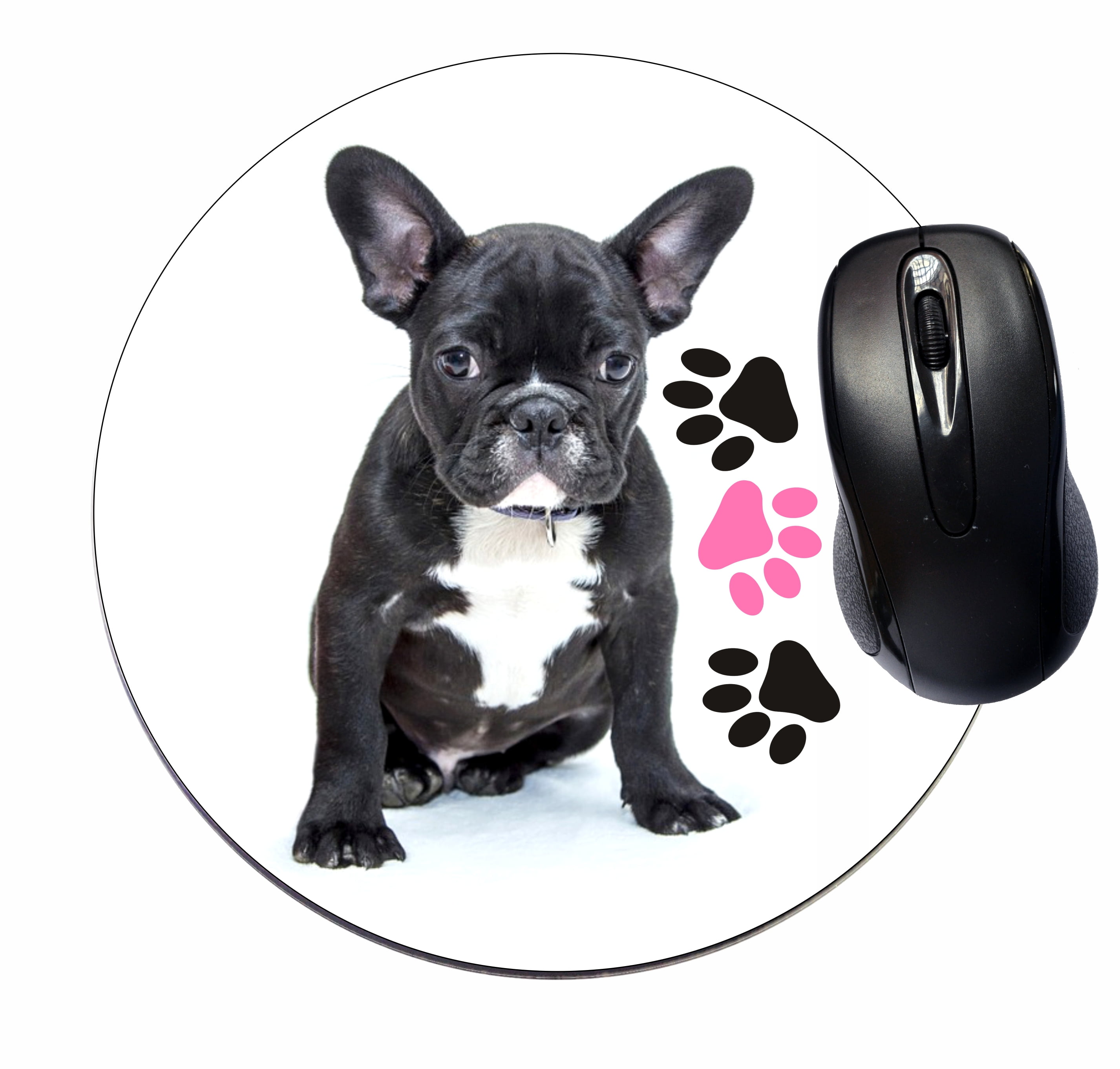 Mouse Mat Pad Mousepad Cute Desk Round Circle Mousemat Black French ...