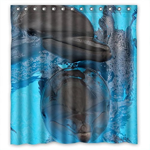Greendecor Dolphin Waterproof Shower Curtain Set With Hooks Bathroom
