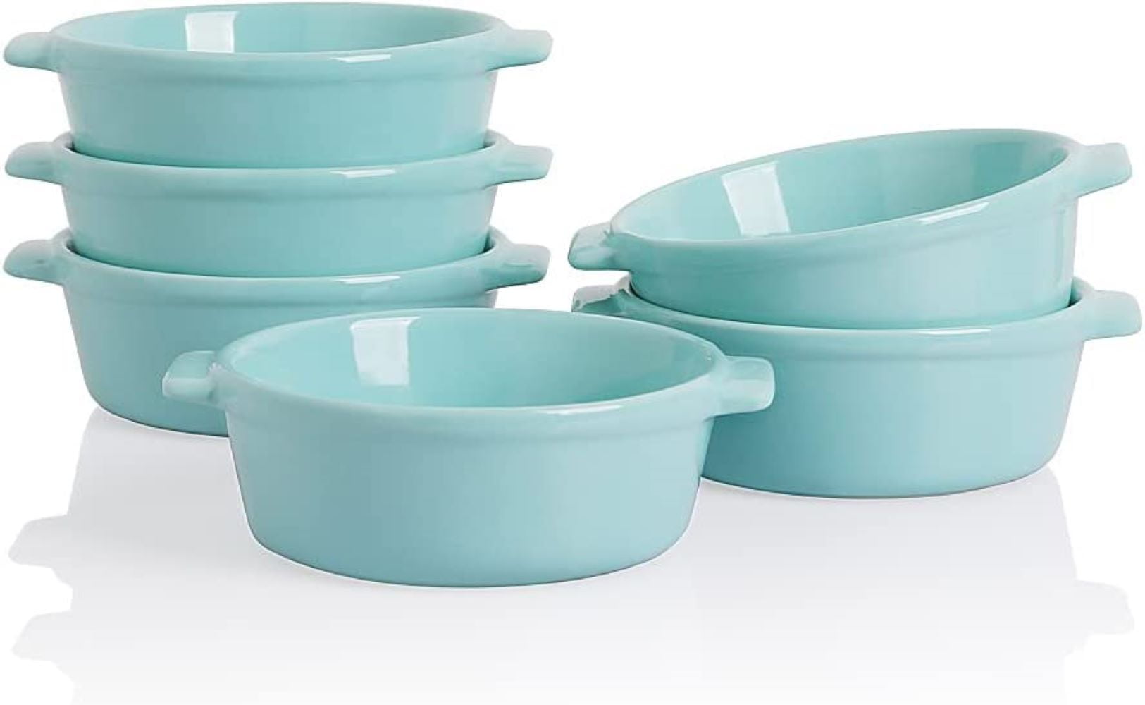 SWEEJAR Ceramic Souffle Dishes - Round Double Handle Ramekins - 10oz ...