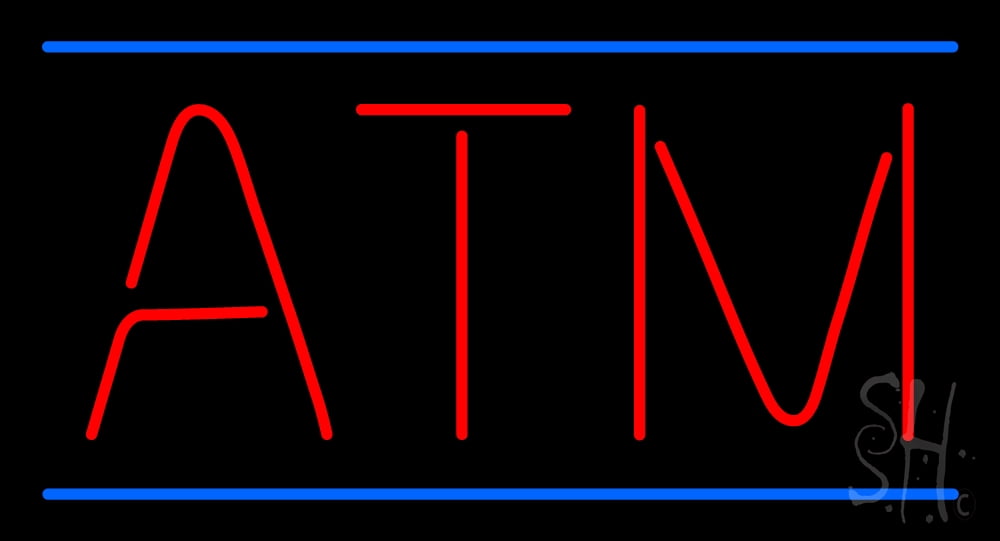 Red ATM Blue Lines LED Neon Sign 13 x 24 - inches, Black Square Cut ...
