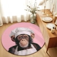 Chef Chimpanzee Area Rugs 3.3' (Round) Animal Pink Background Floor Rug ...