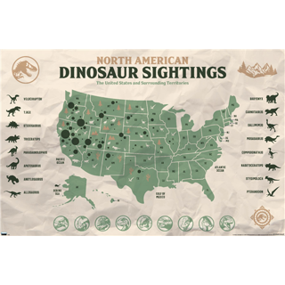 Jurassic World: Dominion - North American Dinosaur Map Wall Poster, 14. ...