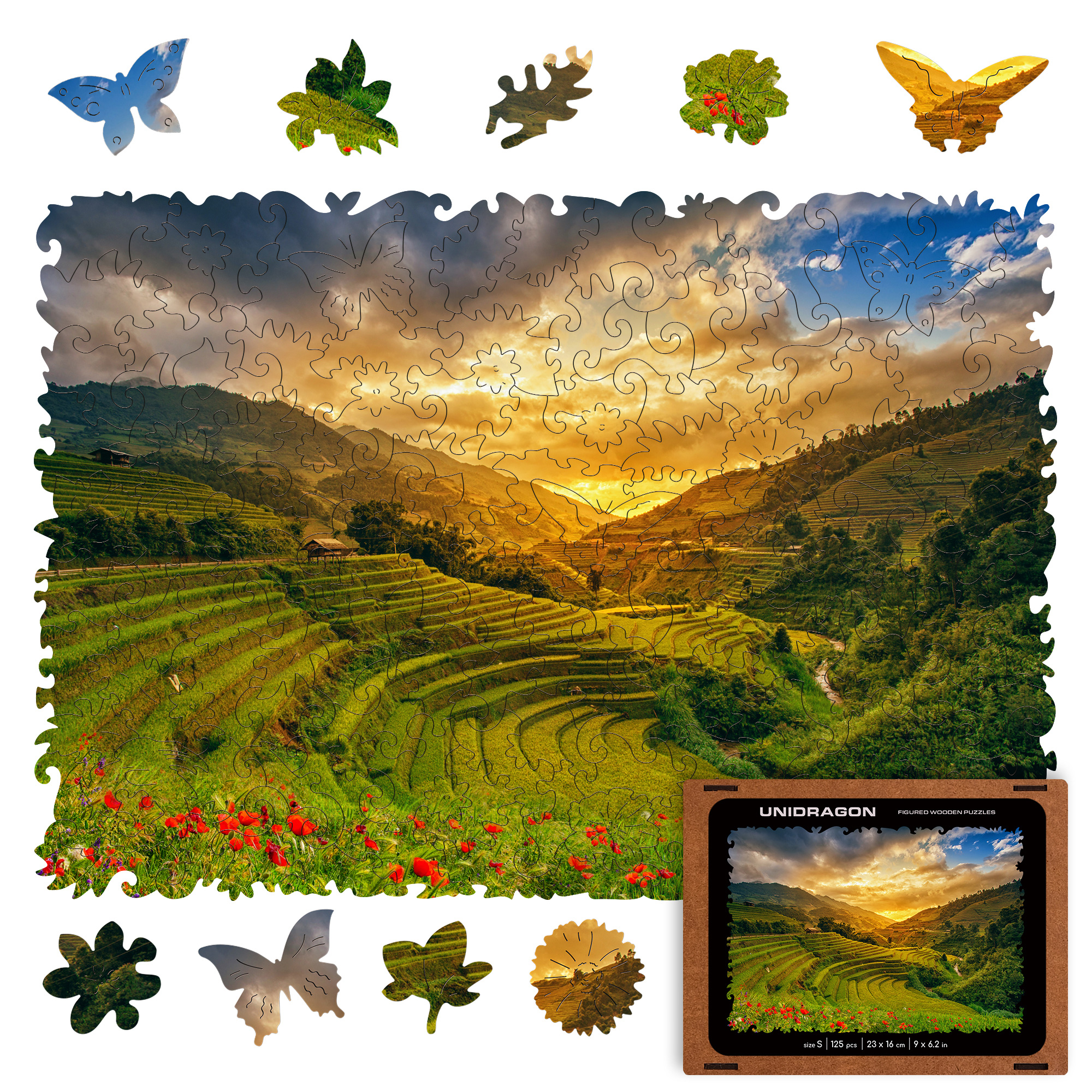 UNIDRAGON Wooden Puzzle Rice Fields 125 Pieces S Nature View - Walmart.com