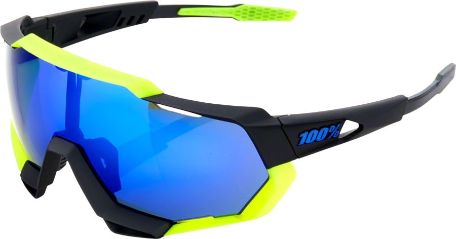 100% Speedtrap Sunglasses: Polished Black/Neon Yellow Frame with ...