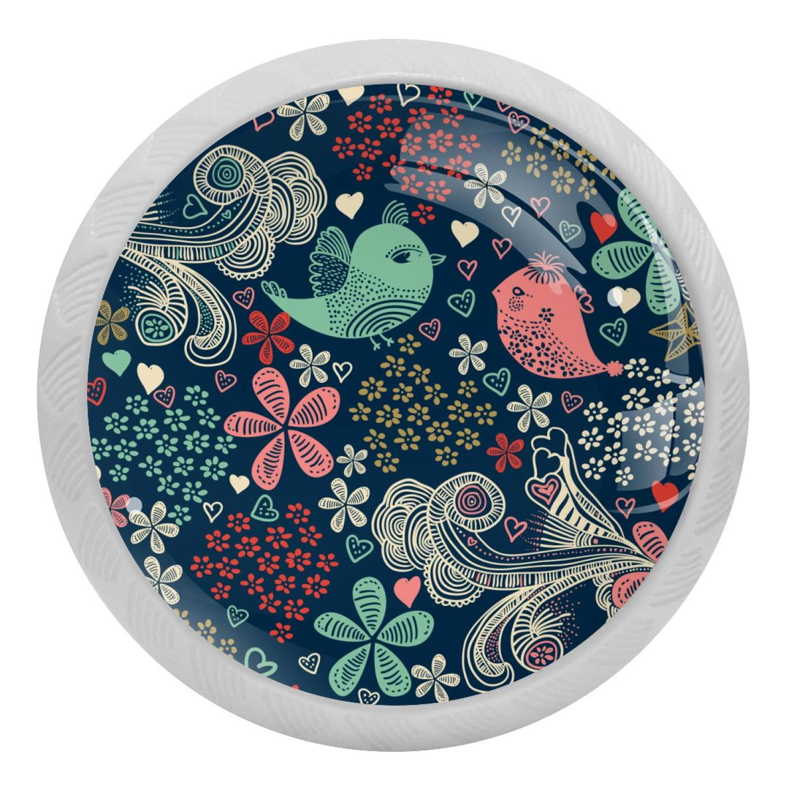 4PCS Round Bird Pattern Cabinet Fluorescence Knob Glowing in the Dark ...