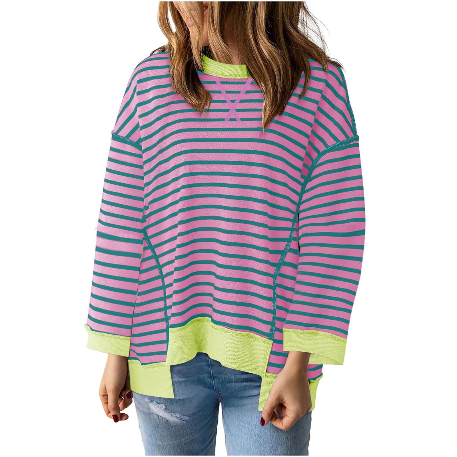 Click here for Timegard Sweatshirts For Women Striped Crewneck Lo... prices