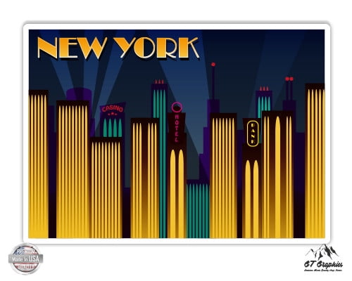 New York City Lights Retro Style - 12" Vinyl Sticker Waterproof Decal ...