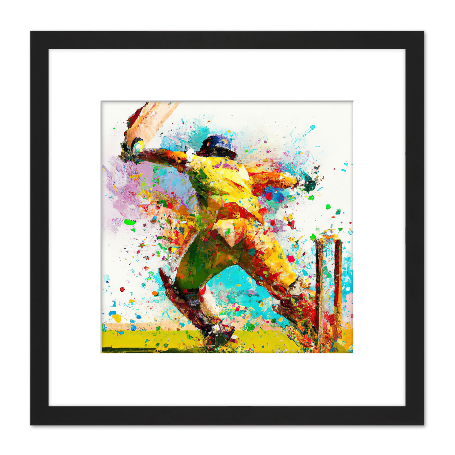 Cricket Batsman Wicket Sports Colourful Splatter Painting Square Wooden ...