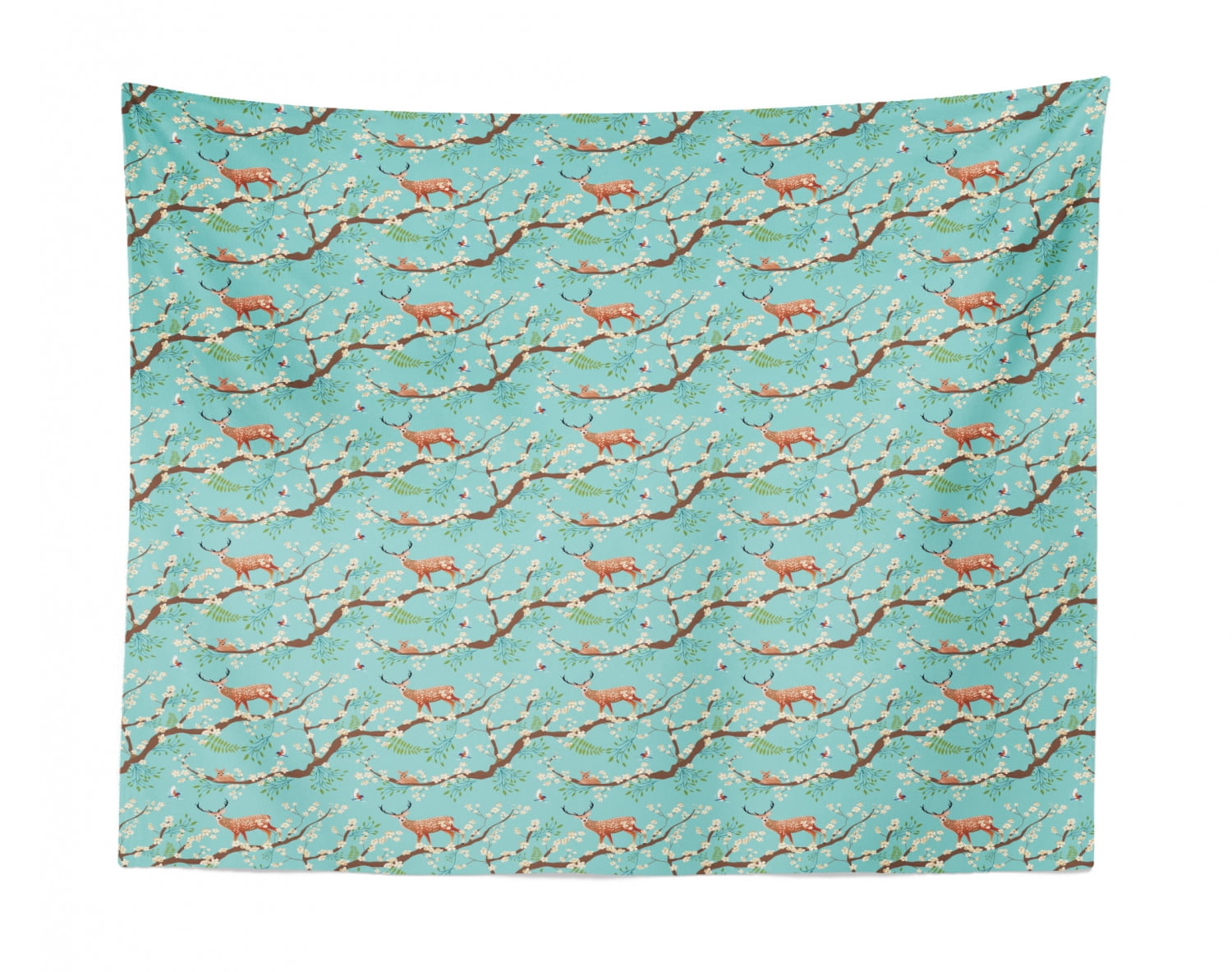 Forest Tapestry, Cartoon Style Spruce Pine Tree Silhouettes Summer Tone ...