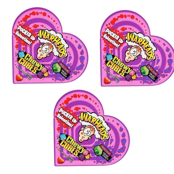 Warheads Chewy Cube Candies in Paper Hearts, 2-oz. Mildly Sour Gummy ...