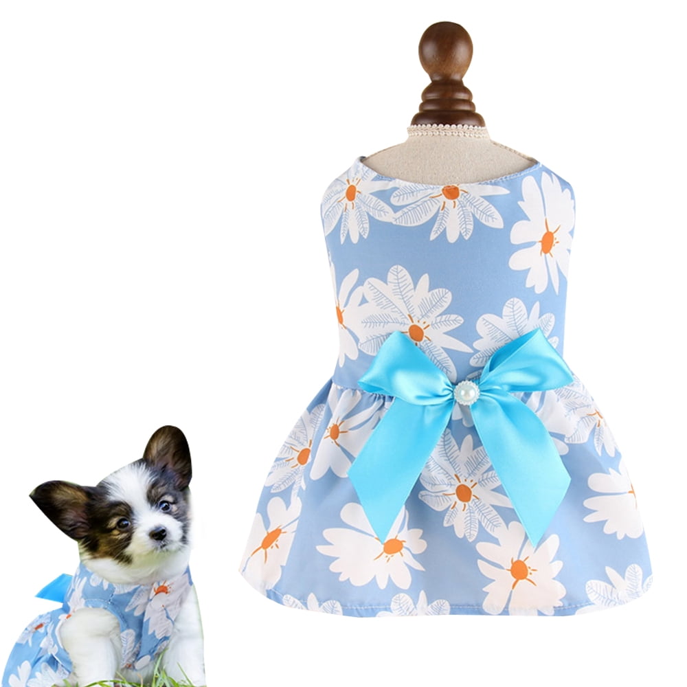 Pet Clothes Cute Dog Dress Pet Light Blue Daisy Dress Back Cute Bow ...
