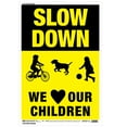 Hy-Ko Plastic Slow Down Children Playing Sign, 12” x 18”, Bright Yellow ...