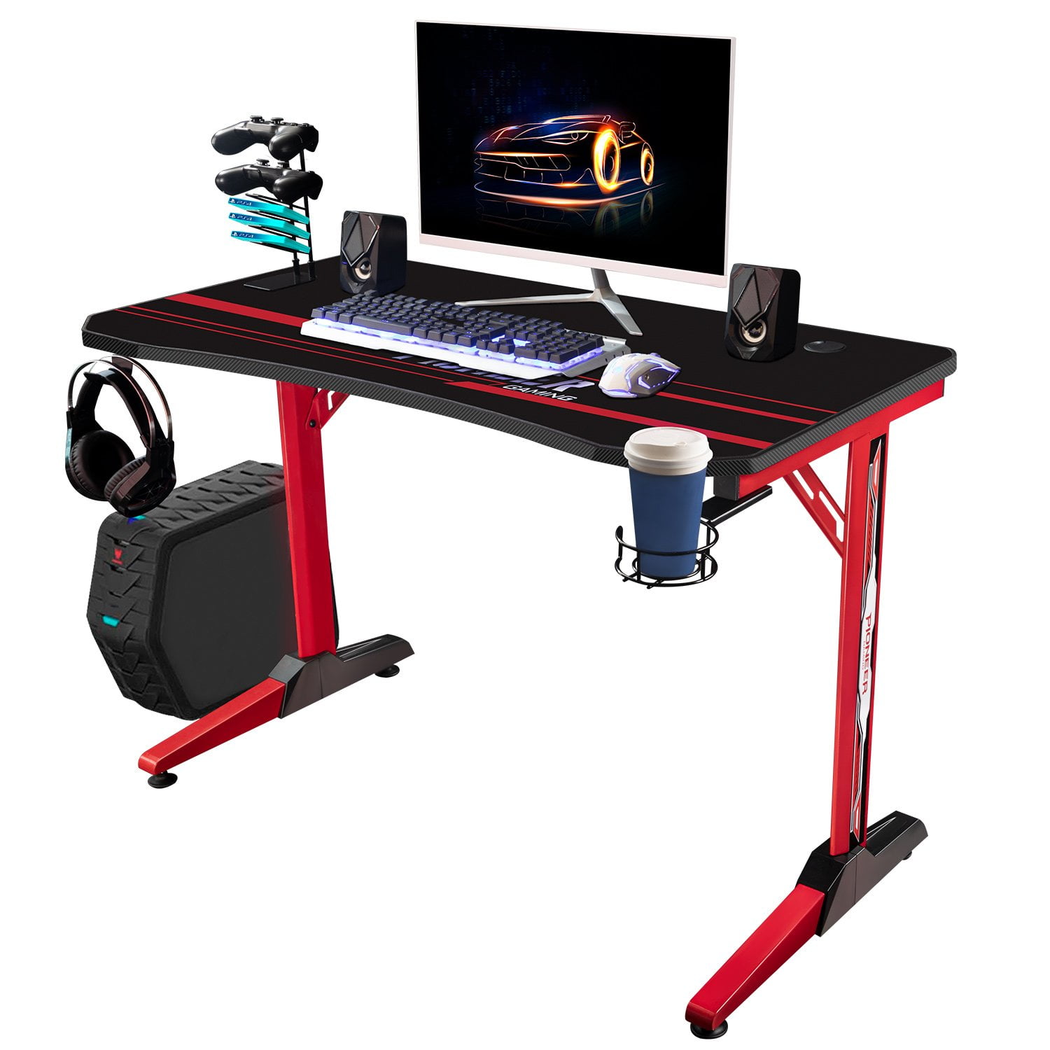Homall 43 Inch T-Shaped Legs Computer Gaming Desk Carbon Fiber Surface ...