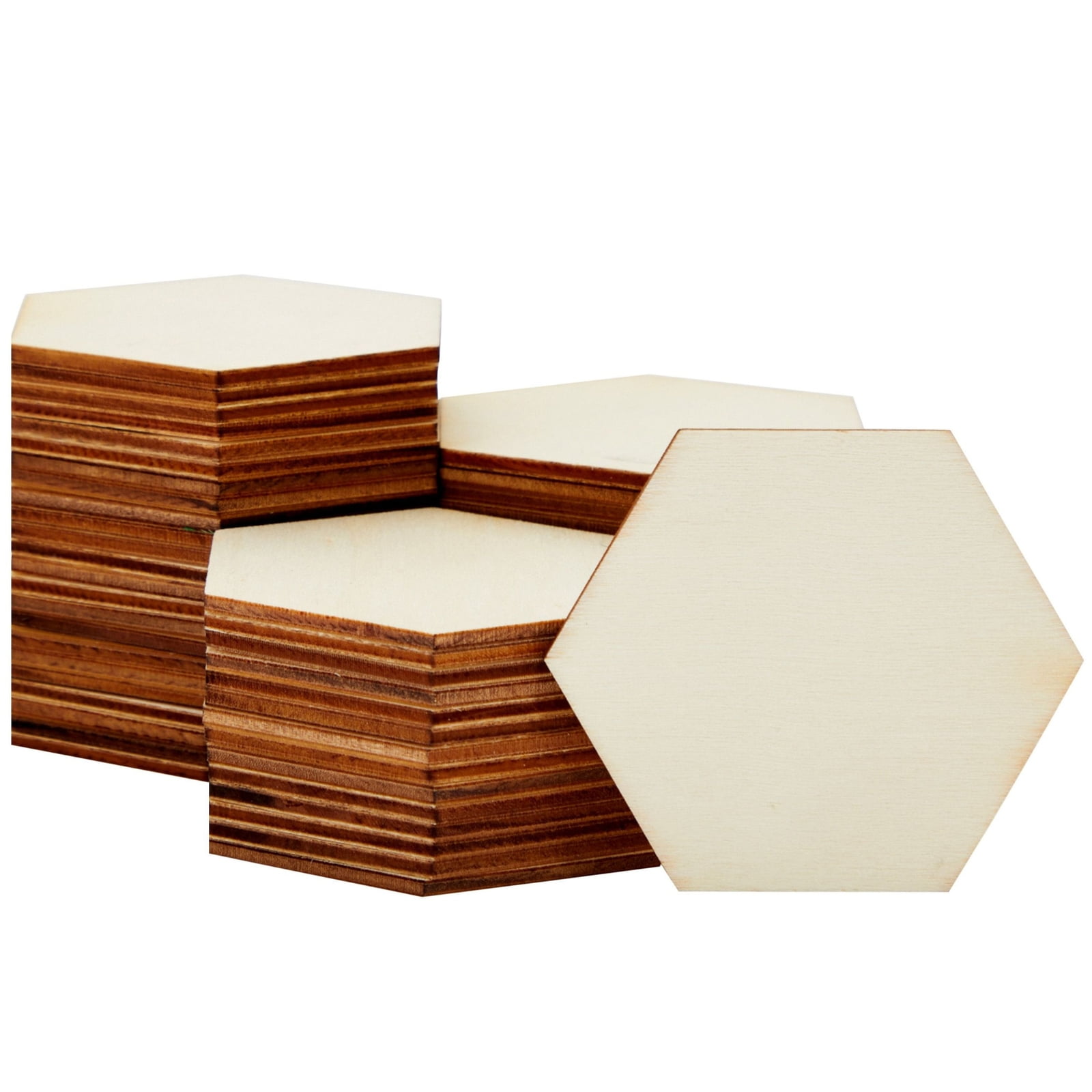 60 Pack Unfinished Wooden Hexagon Pieces for DIY Crafts, 3 Inch Cutouts ...