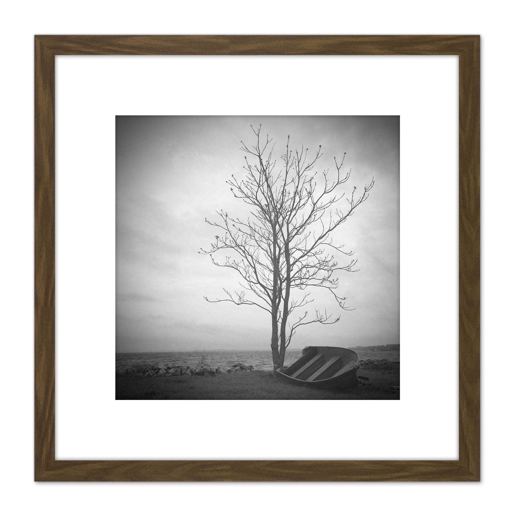 Lone Tree Silhouette Greyscale Photo 8X8 Inch Square Wooden Framed Wall ...