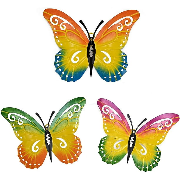 Metal Butterfly Wall Decor - 3 Pack Hanging Butterfly Decorations for ...