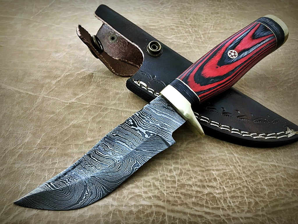 8" Red And Black color round scale trailing point Damascus blade ...