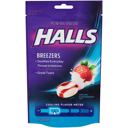 Halls Breezers Cool Creamy Strawberry Non-Mentholated Pectin Throat ...