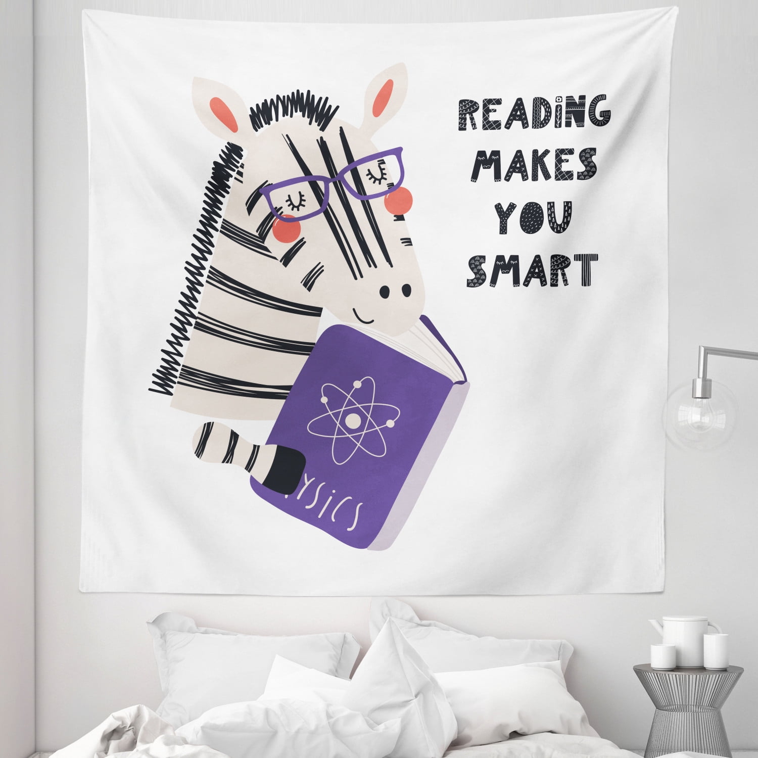 Reading Saying Tapestry, Books Make You Smart Zebra with Glasses ...