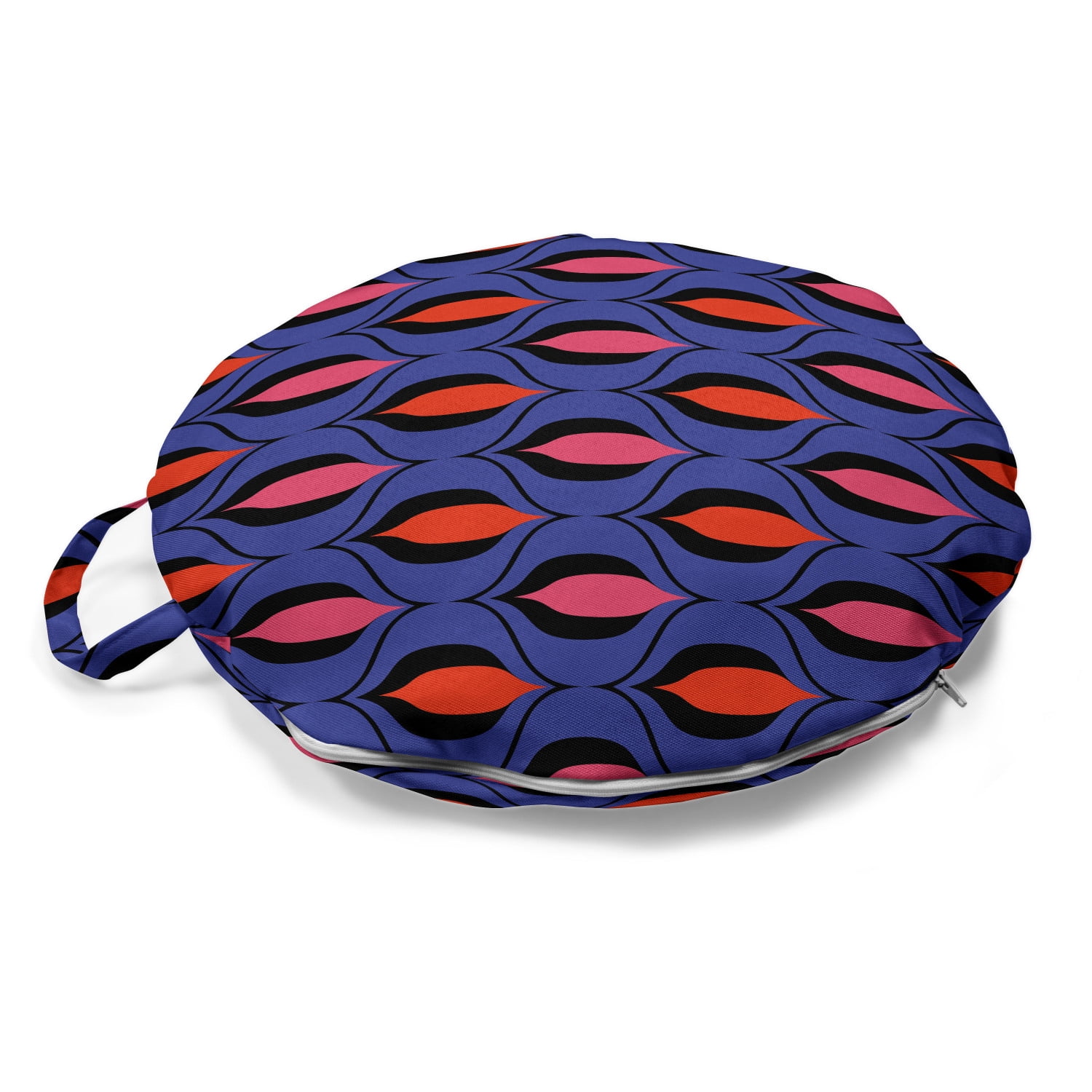 Retro Round Floor Cushion with Handle, Art Deco Inspired Round Shapes ...