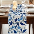 Botanical Navy Blue Burlap Cotton Table Runner 13x120 Inches Long ...