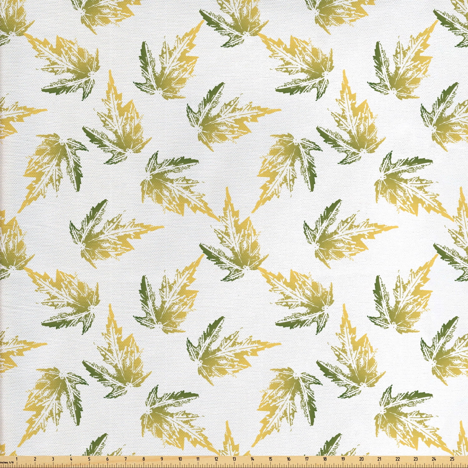 Leaves Fabric by the Yard, Floating Autumn Botany Grunge Silhouette of ...