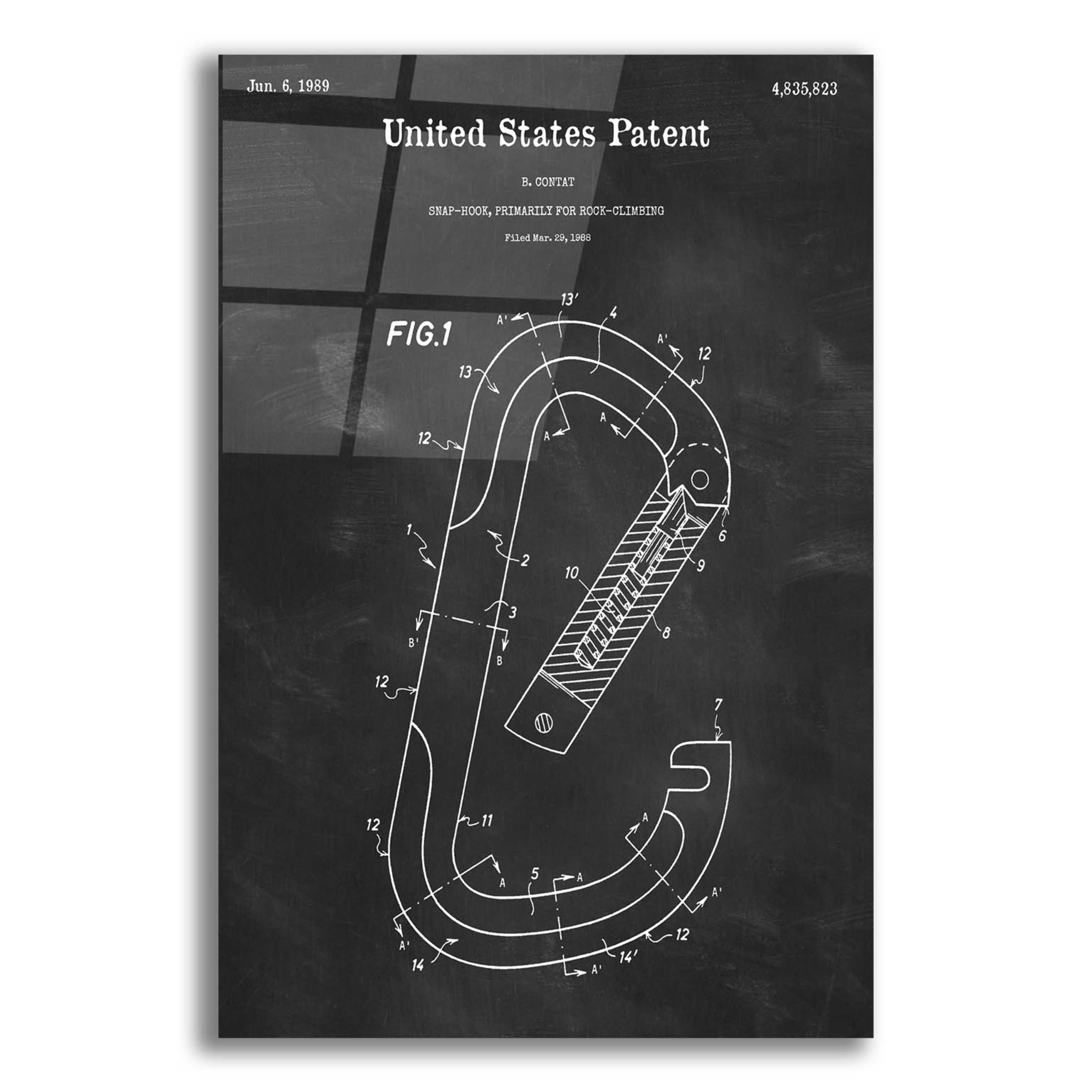 Epic Art 'Climbing Hook Blueprint Patent Chalkboard,' Acrylic Glass ...