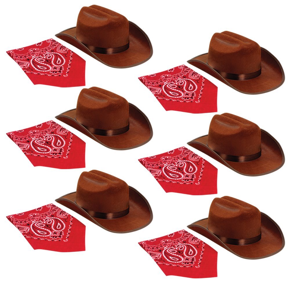 Aeromax Junior Cowboy Hat with Bandanna 6 piece party pack. Brown ...