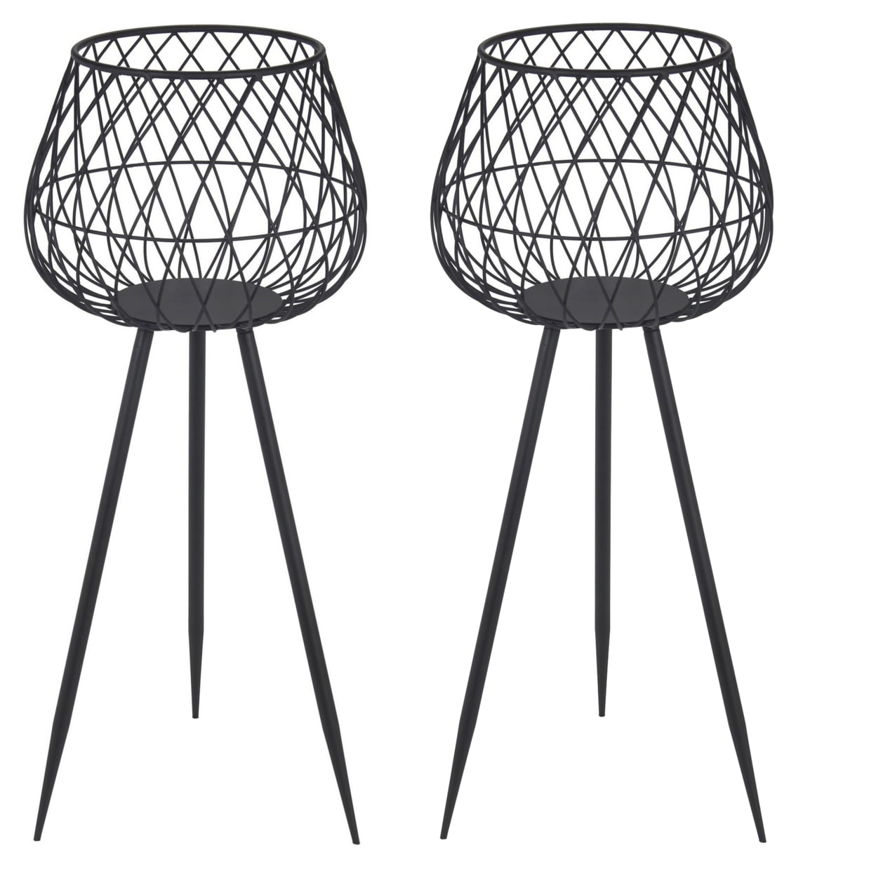 Dome Shaped Lattice Metal Planter with Tripod Peg Legs, Set of 2, Black ...